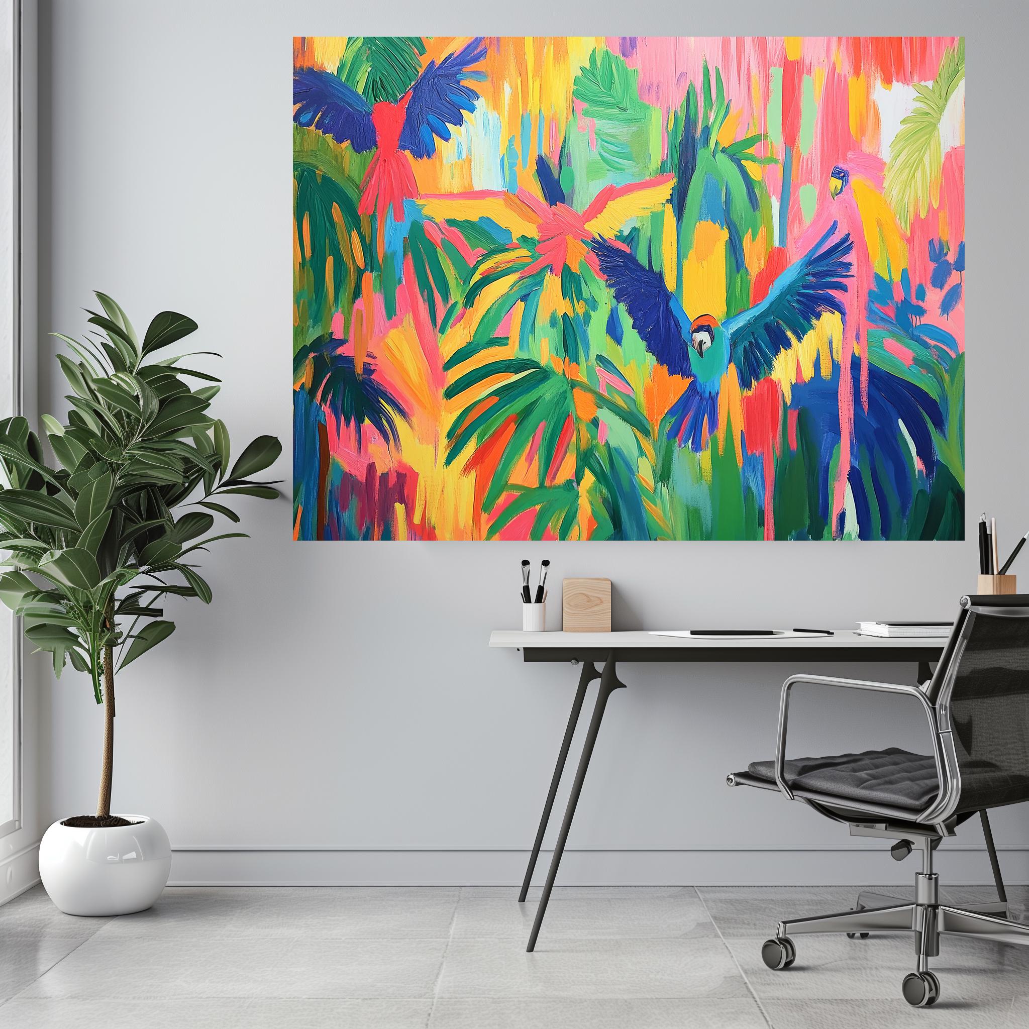 Fauvist Jungle Scene Wall Art Vibrant Wild Animals Print in Bold Colors ...
