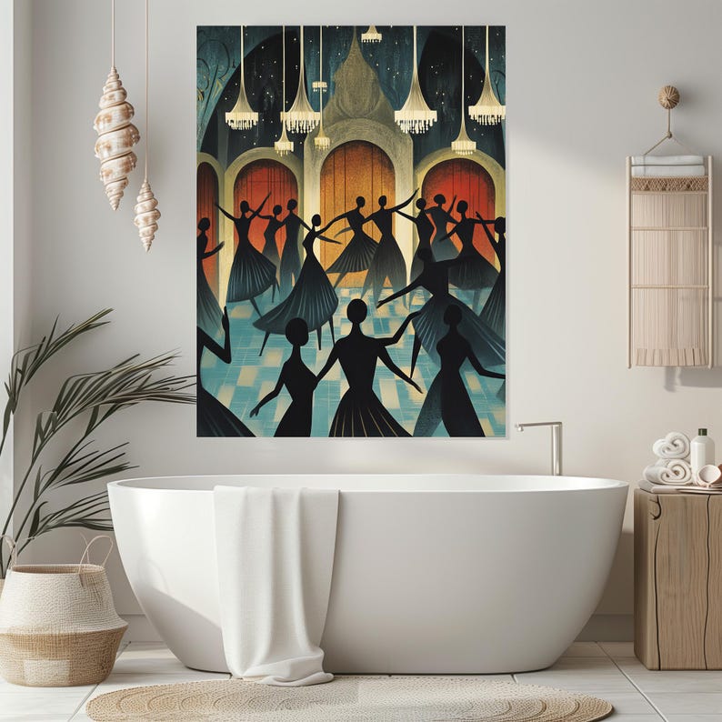 Art Deco Dance Hall Canvas Wall Art Faceless Dancers Twirling Under ...