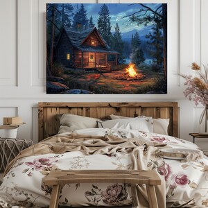 Secluded Cabin in Wilderness - Romantic Firelight Moments - Wall Art ...