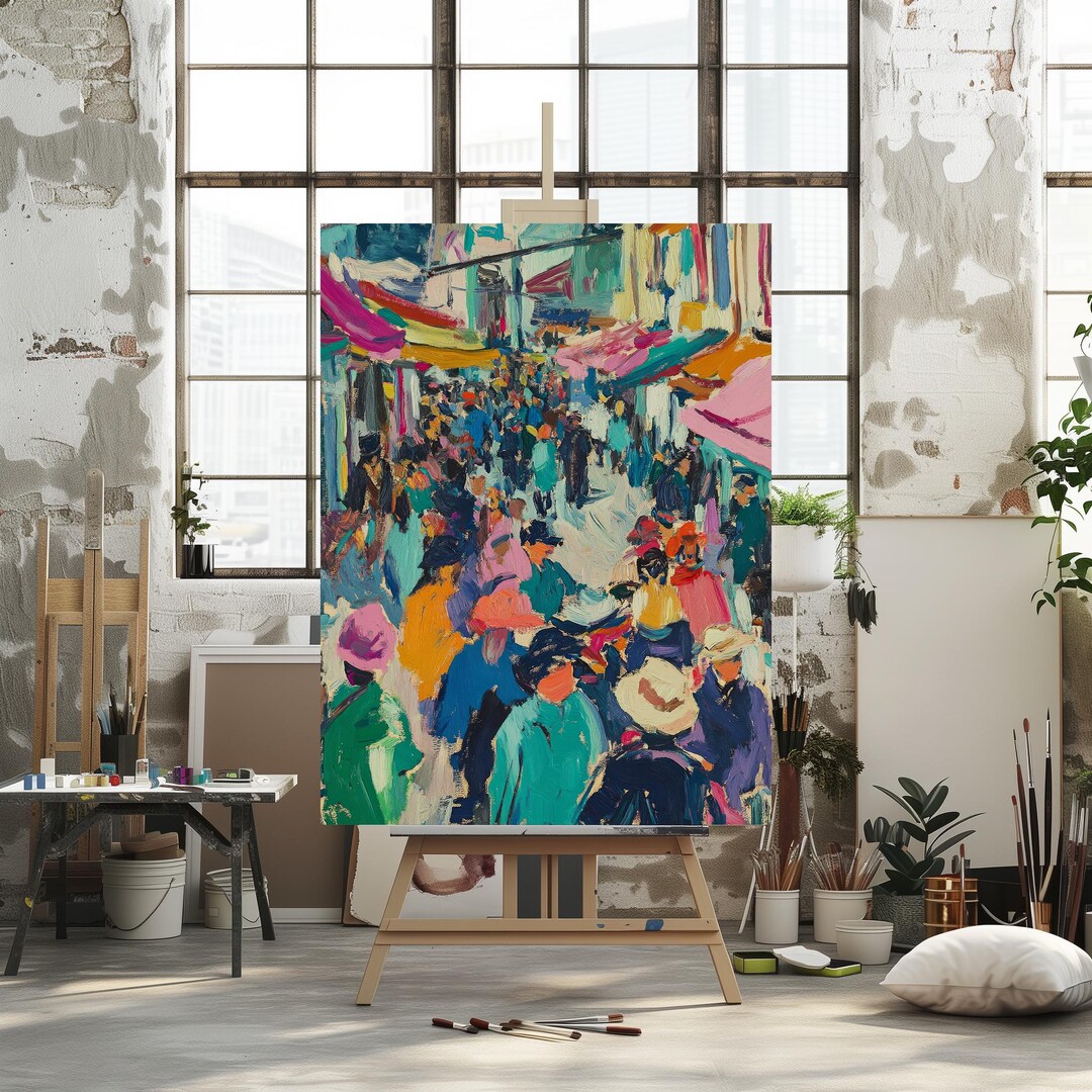 Fauvist Street Market Canvas Wall Art Vibrant Colors Energetic ...