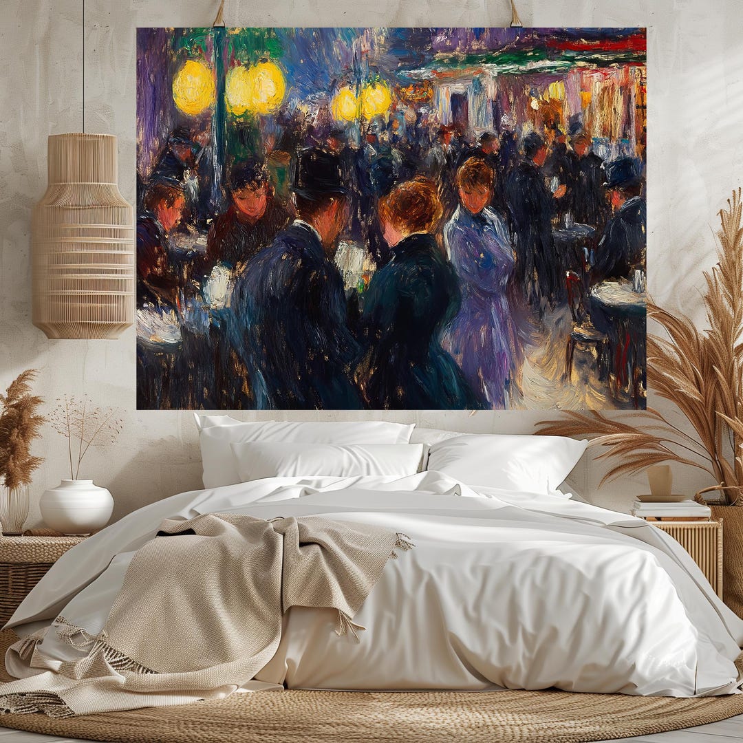 Impressionist Caf Scene Canvas Art Colorful Lively Brushstrokes Wall ...