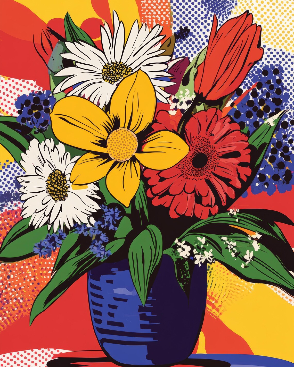 Pop Art Floral Canvas Wall Art Oversized Bold Blooms With Graphic ...