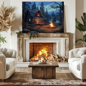 Secluded Cabin in Wilderness - Romantic Firelight Moments - Wall Art ...