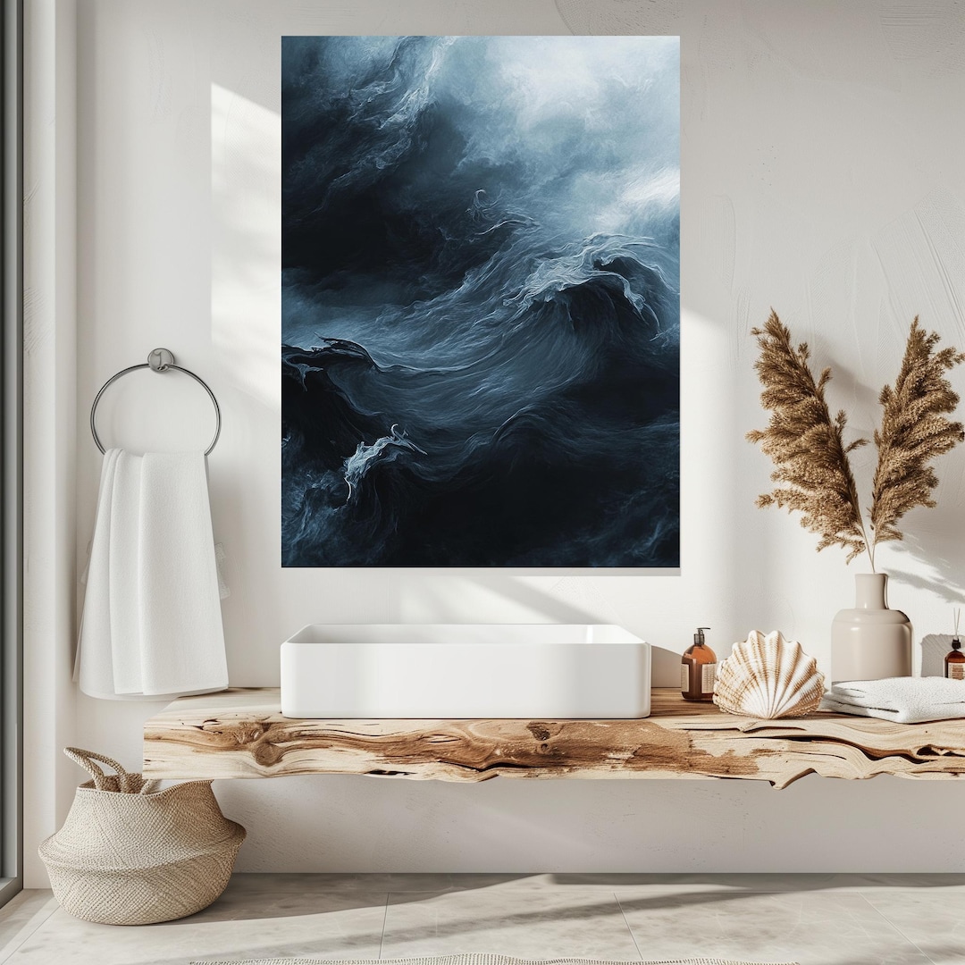 Abstract Expressionist Stormy Ocean Canvas Art Swirling Waves in Deep ...