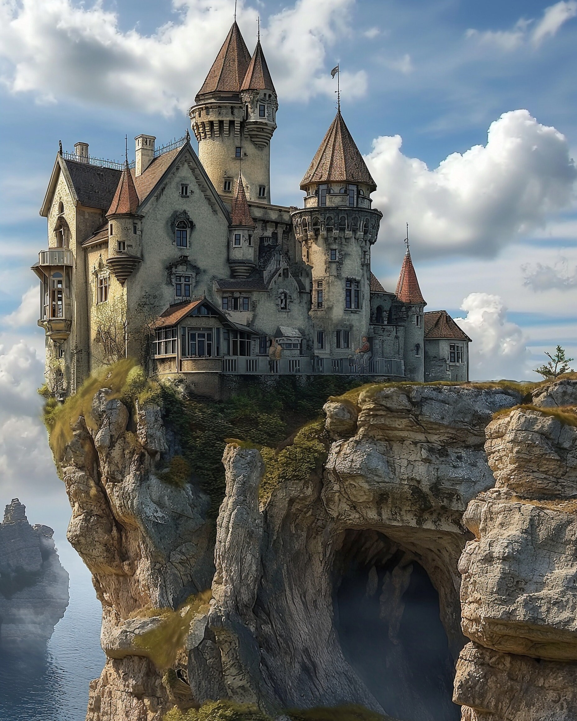 Majestic Castle on Rocky Cliff - Ancient Walls, Love Stories - Canvas ...