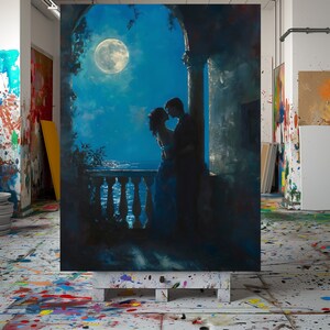 Romantic Moonlit Balcony Scene Canvas Wall Art - Etsy