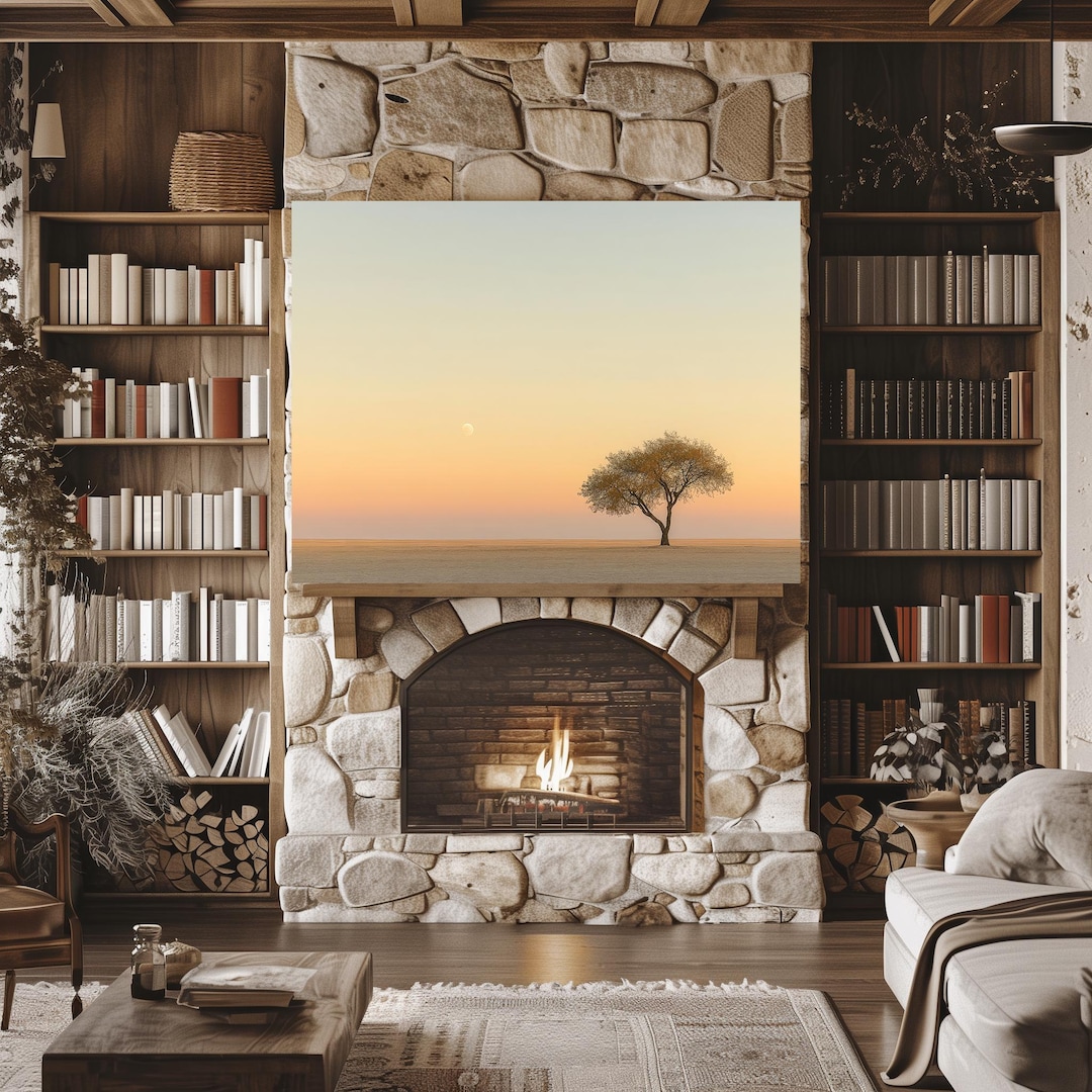 Minimalist Lone Tree Art Print Desert Landscape at Dawn Serene Nature ...