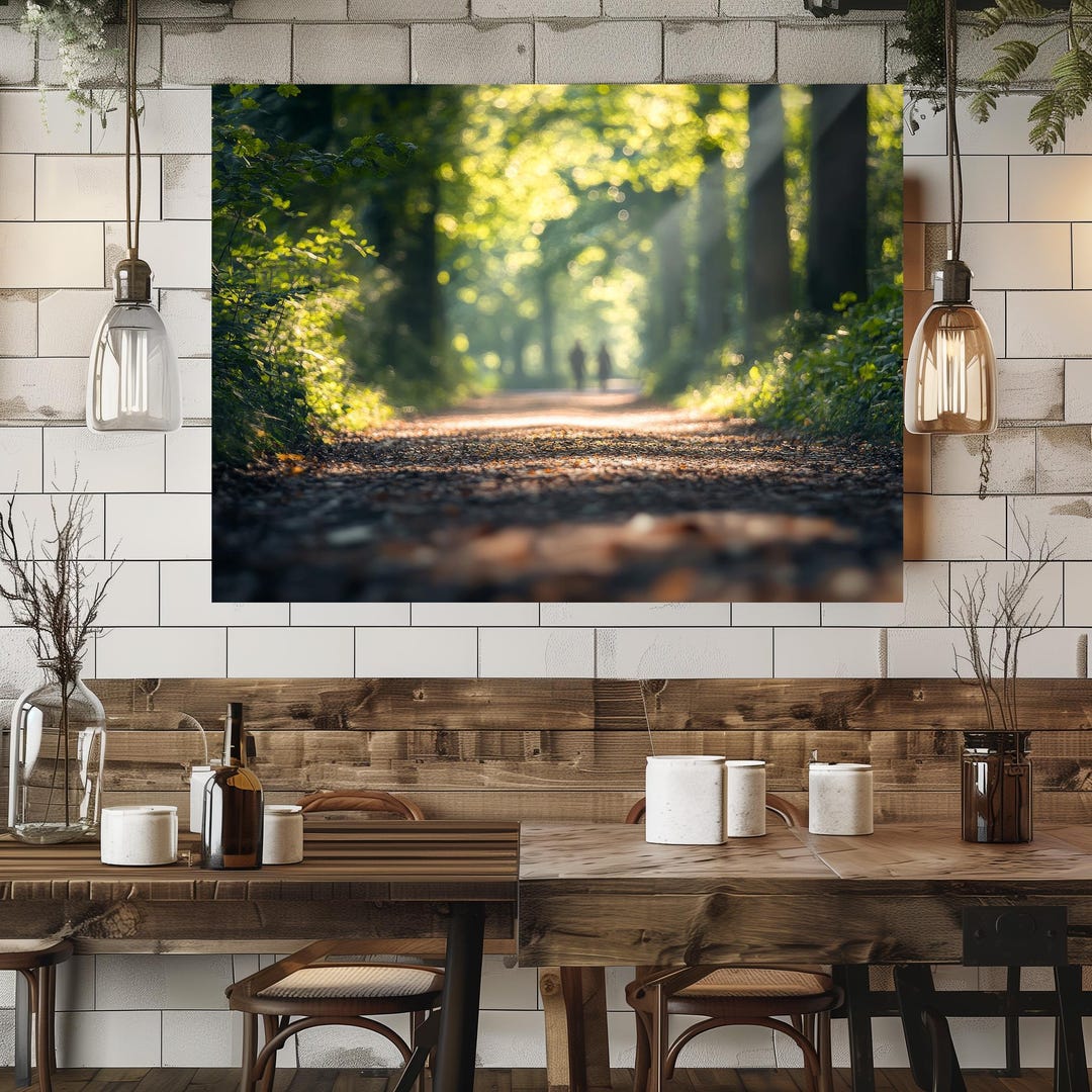 Serene Forest Path Realism Portrait Canvas Wall Art With Sunlit Blur ...