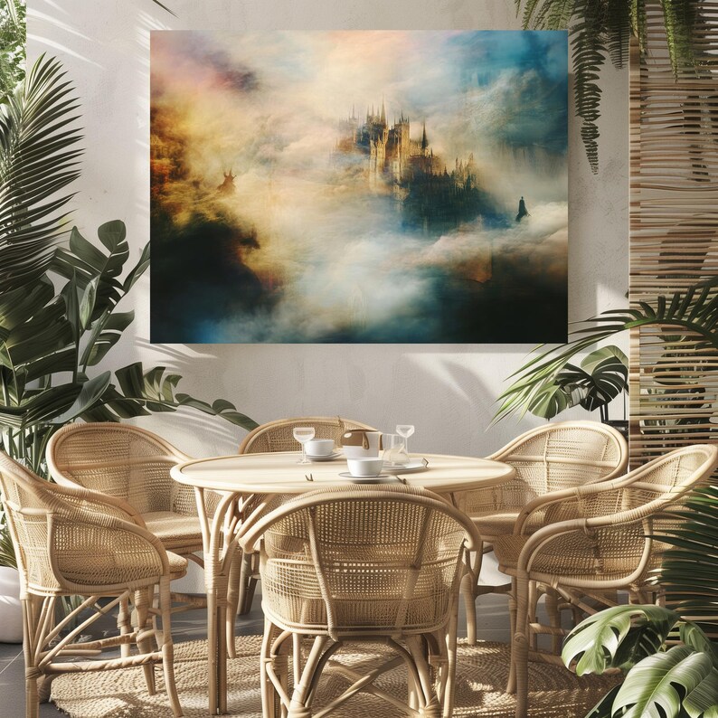 Romantic Fantasy Castle in the Clouds Wall Art With Knights Mythical ...