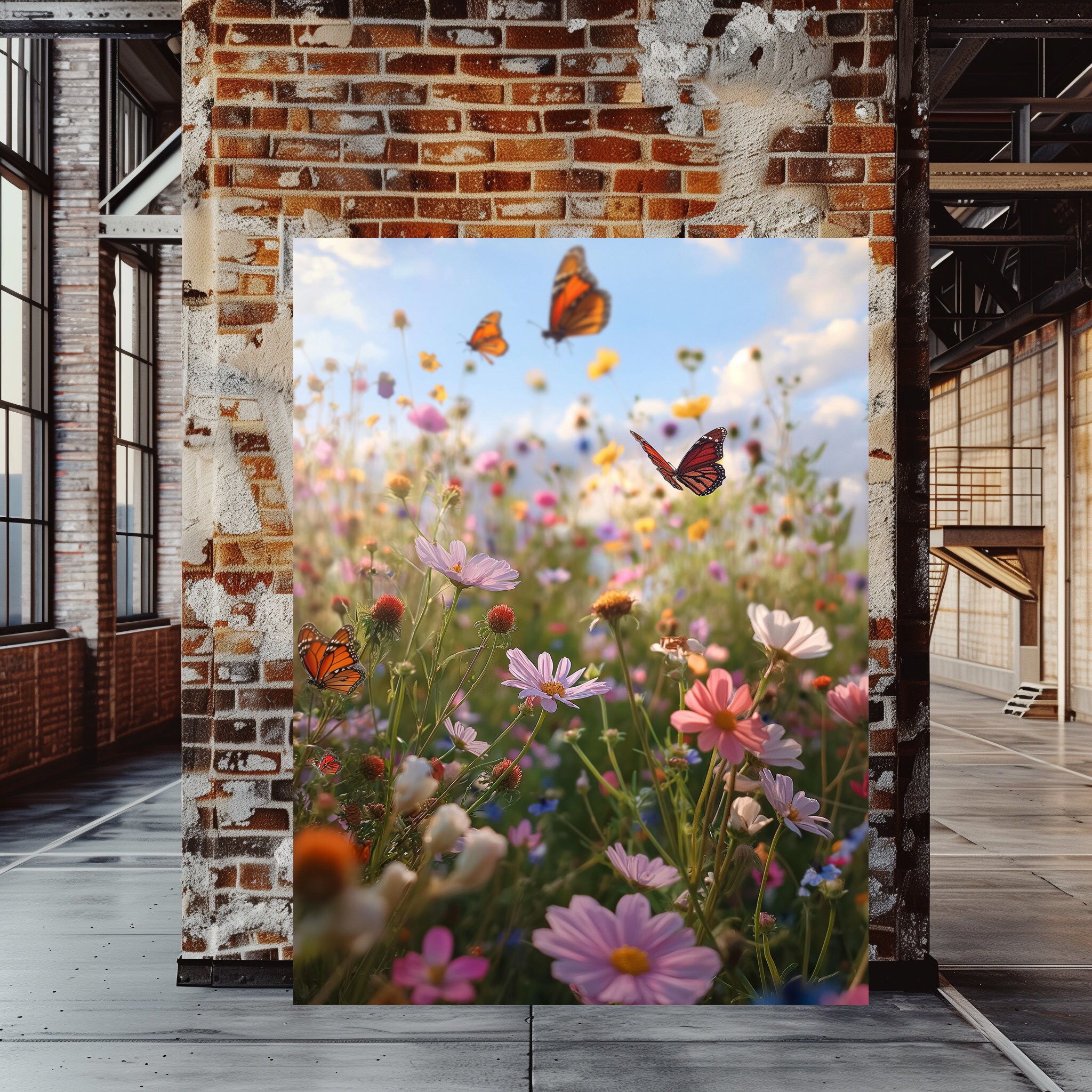 Wildflower Meadow Canvas Wall Art - Butterflies and Bees - Floral ...