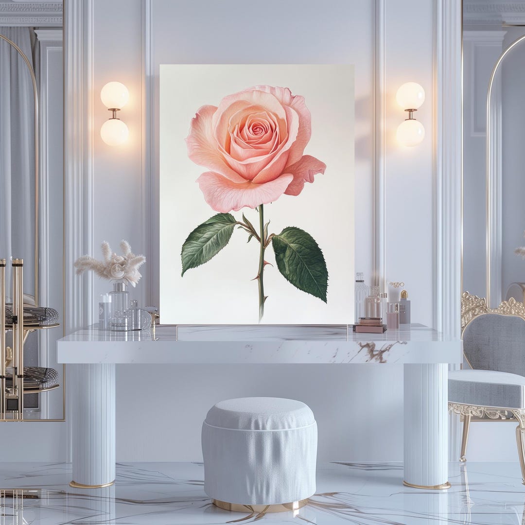 Realistic Botanical Rose Art Print Single Bloom Detailed Petals and ...
