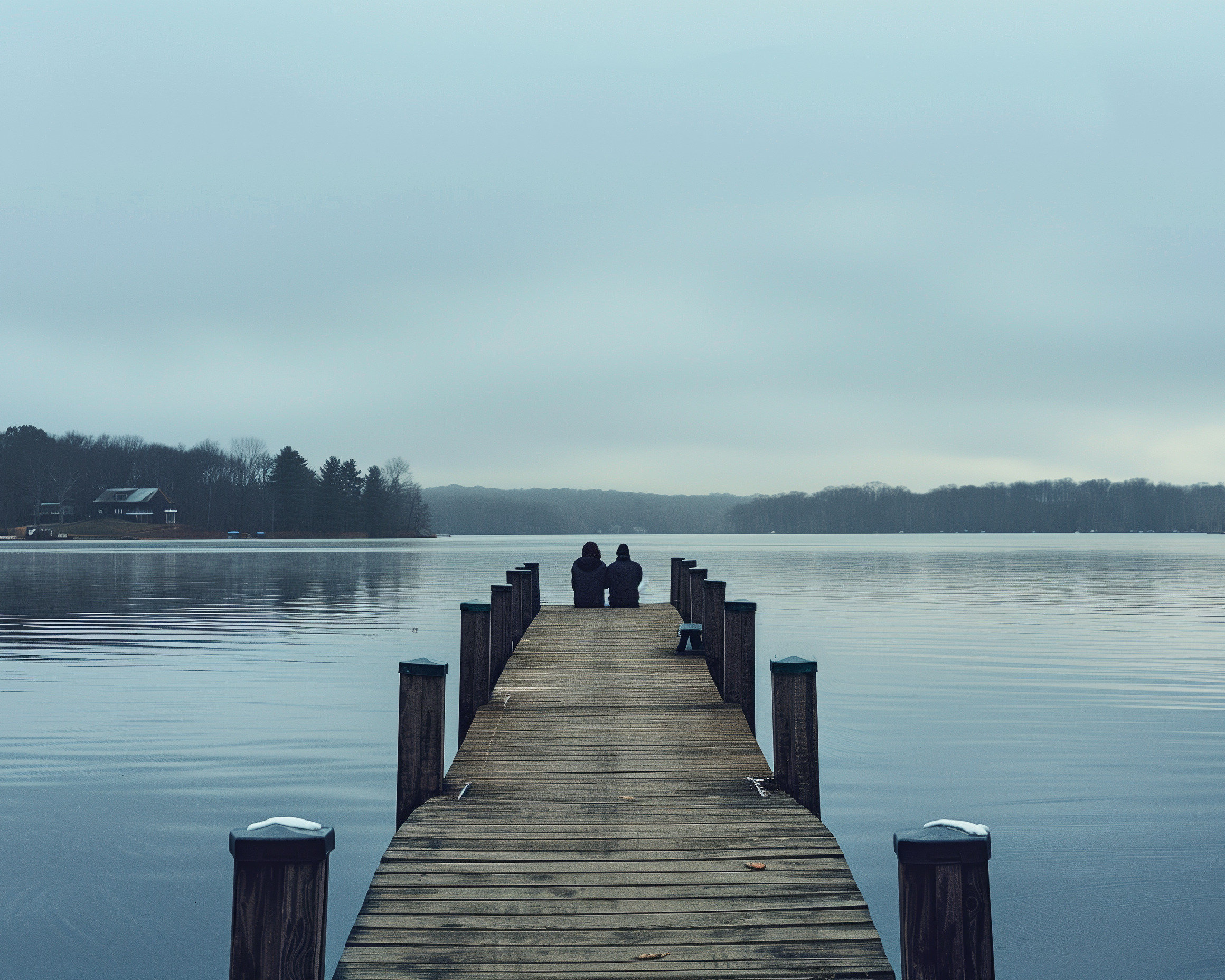 Lakeside Dock Wall Art Romantic Scene Horizon View Couples ...