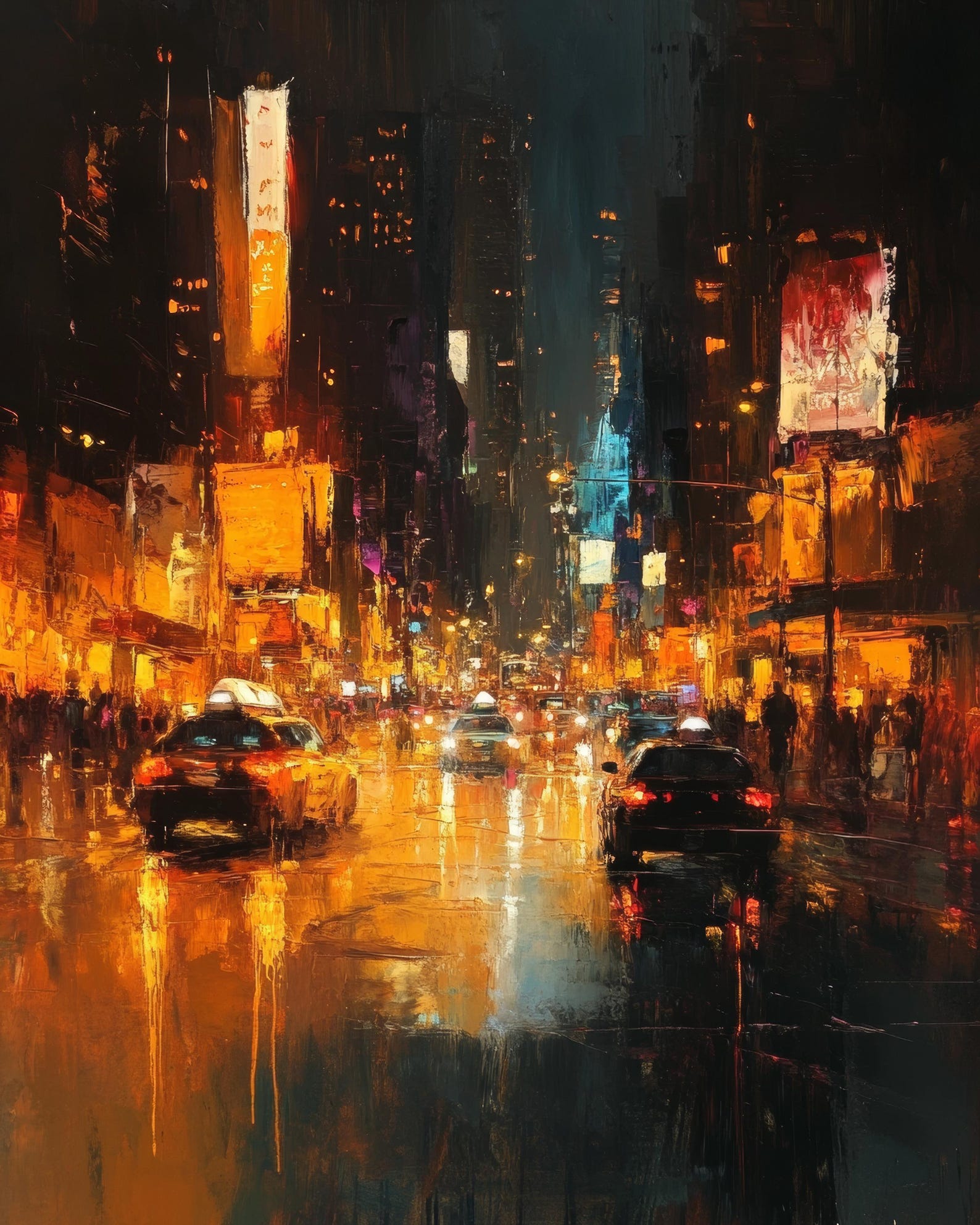 Abstract Expressionist City Street Canvas Art Vibrant Dynamic Urban ...