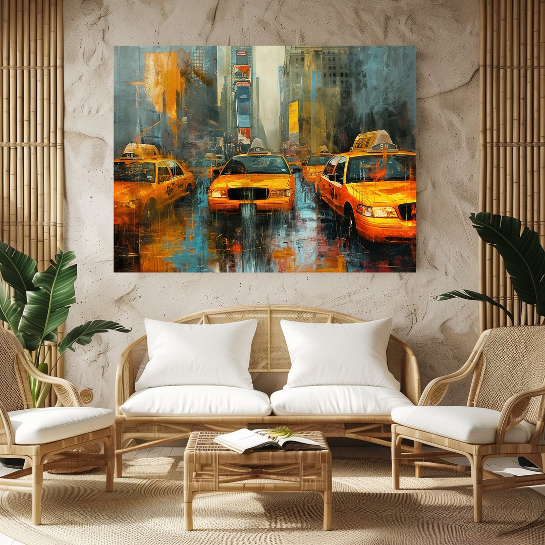City Cabs Modern Abstract Canvas Wall Art Urban Taxi Artwork Home Decor ...