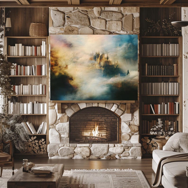 Romantic Fantasy Castle in the Clouds Wall Art With Knights Mythical ...