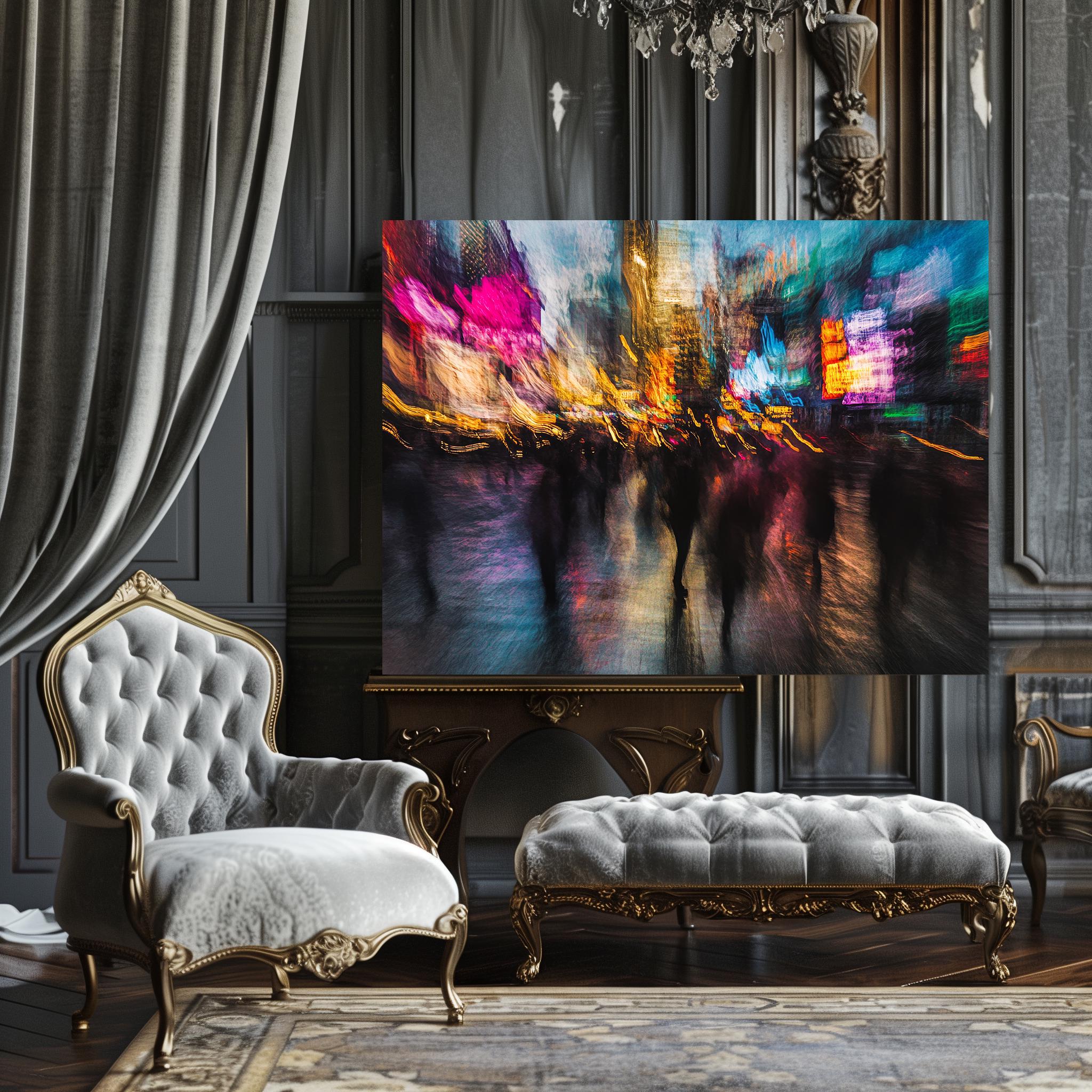 Abstract Expressionism Canvas Art Vibrant Cityscape at Night With ...