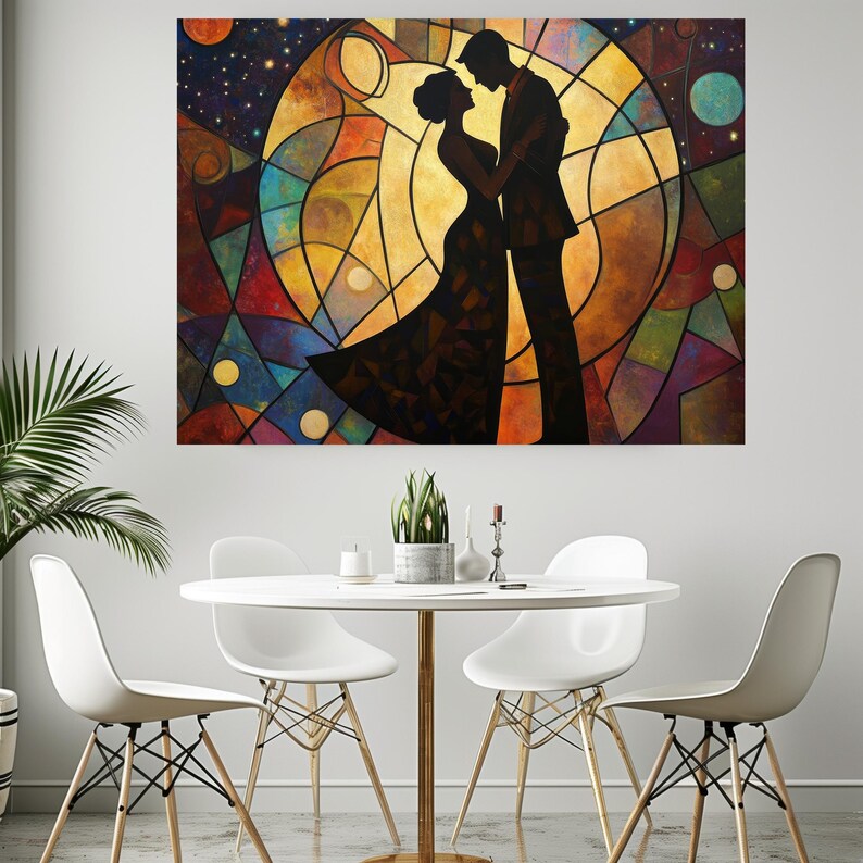 Art Deco Romantic Couple Dancing Canvas Wall Art Silhouette Under ...