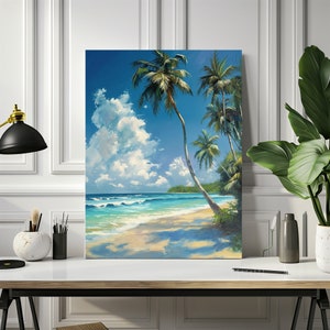 Sun-drenched Beach Palm Trees Waves Love Bloom Canvas Wall Art - Etsy