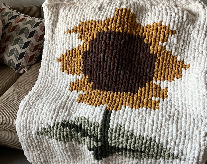 Chunky Knit Sunflower Blanket - Etsy