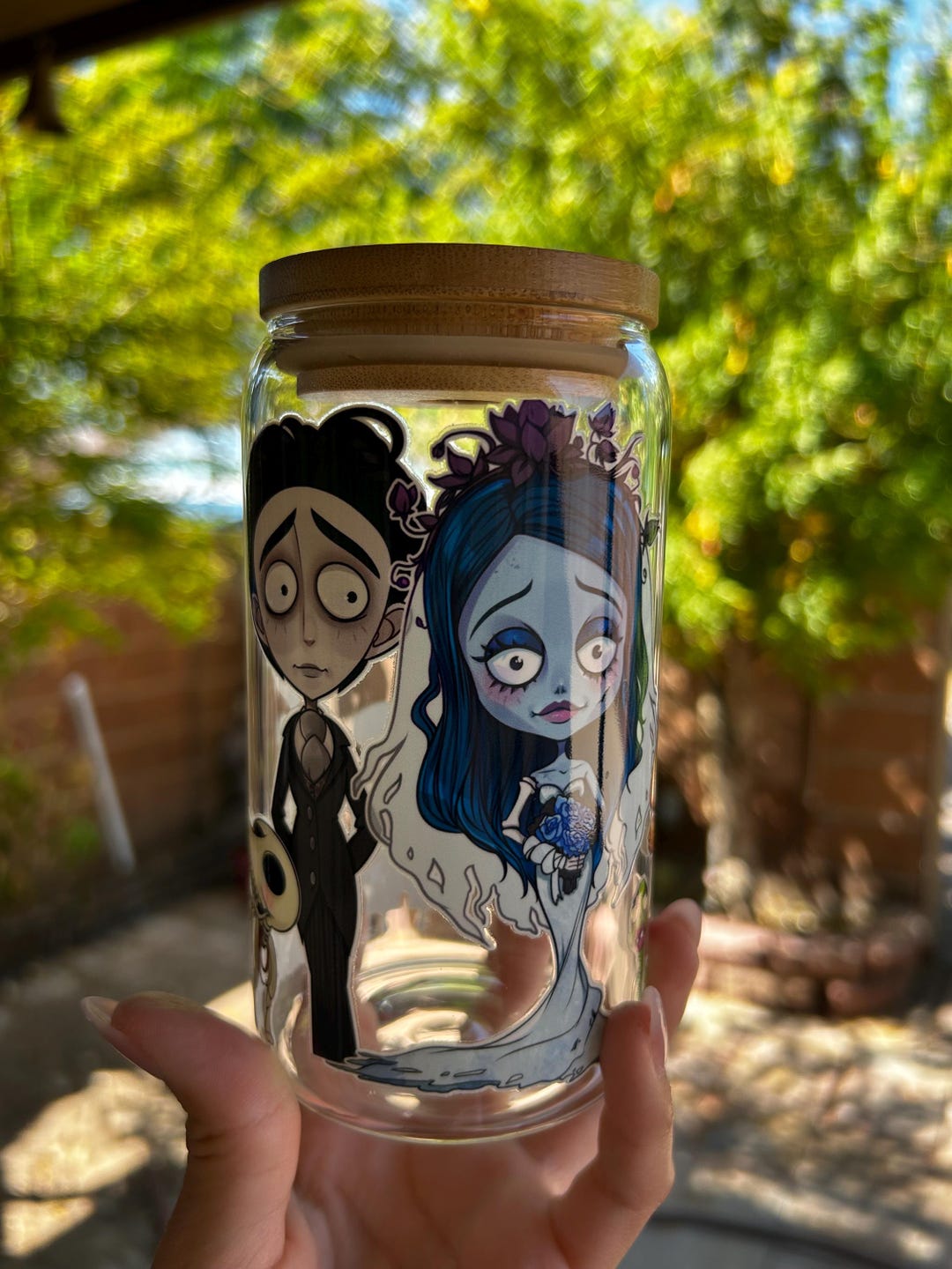 Corpse Wedding Glass Libby Cup/ 16 Oz Glass Cup/ Black and Blue Glass ...