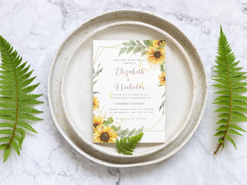 Sunflower Wedding Invitation Summer Wedding Template Printable ...