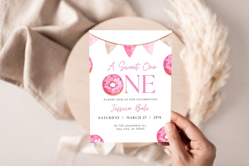 Sweet One Invitation Pastel Birthday Invitation Template Pink Donut ...