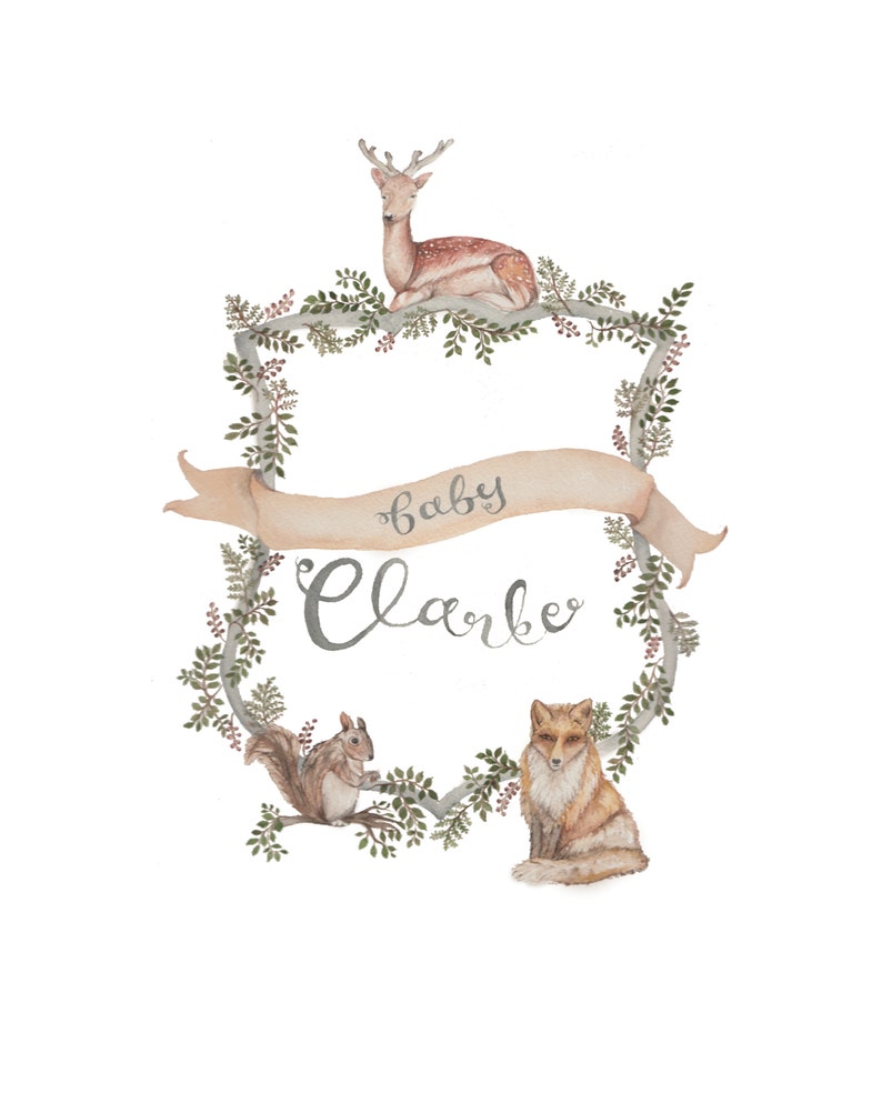 Nursery Animal Crest, Gender Neutral Art, Baby Crest, Name Crest ...