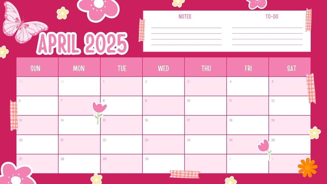 April 2025 Digital Calendar Print - Etsy
