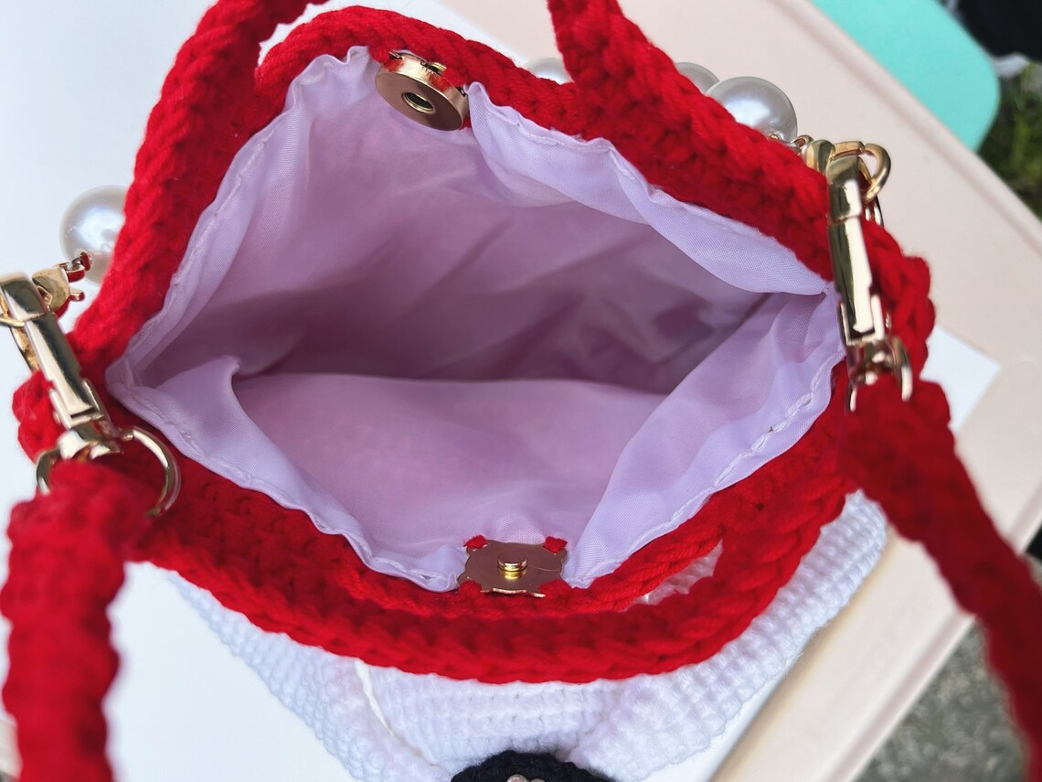 Crochet 3D Red Rabbit Bag, Rabbit Handbag, Crochet Pearl Handbag and ...
