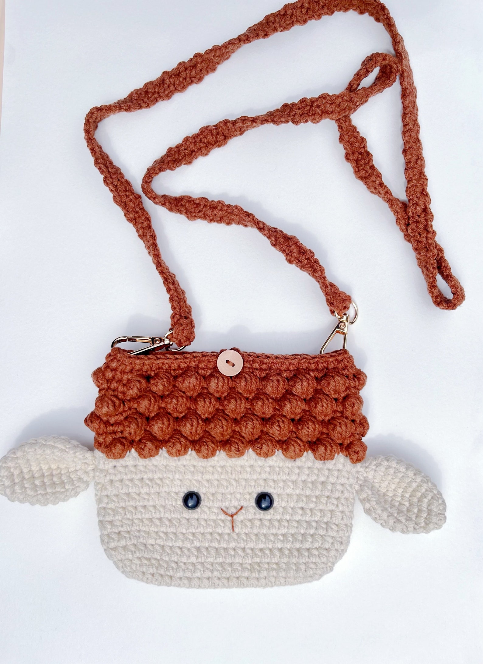 Brown Crochet Sheep Bag for Girls, Crochet Purse, Brown Purse, Kids Bag ...