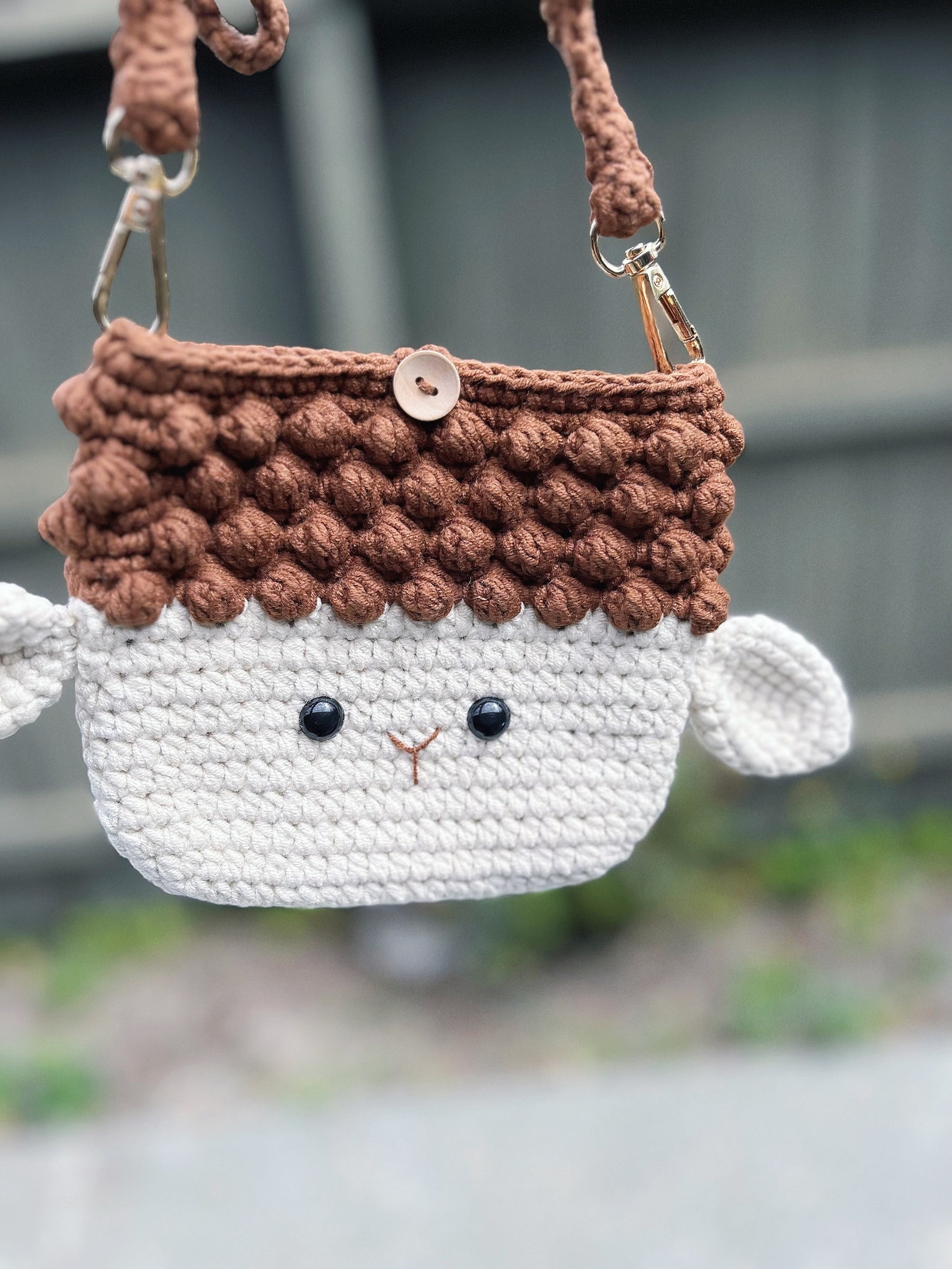 Brown Crochet Sheep Bag for Girls, Crochet Purse, Brown Purse, Kids Bag ...