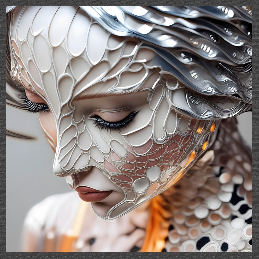 Metamorphosis Surreal Portrait With Feather Scale and Flame Textures 48 ...