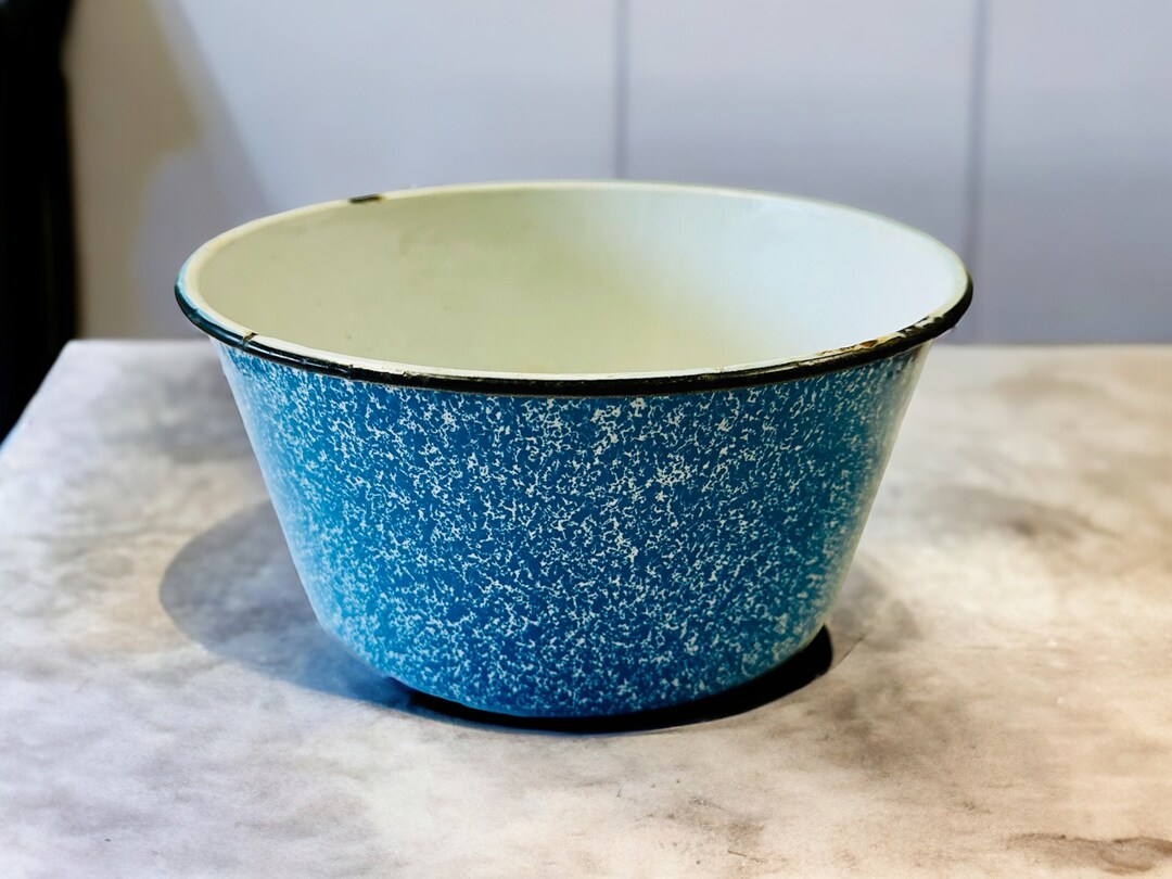 Authentic Vintage Sky Blue Spatterware Enamelware Bowl - Etsy