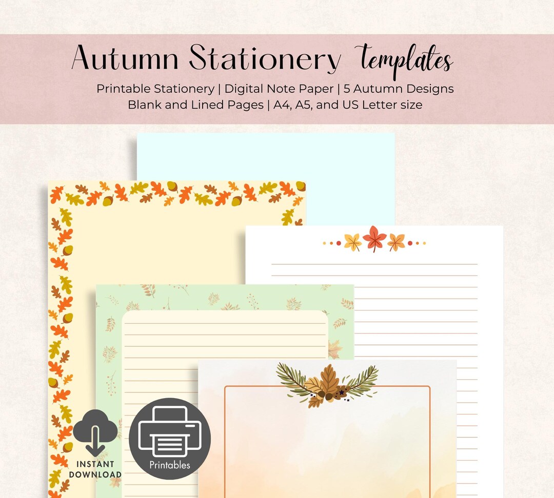 Printable Autumn Stationery Templates Digital Note Paper Blank and ...