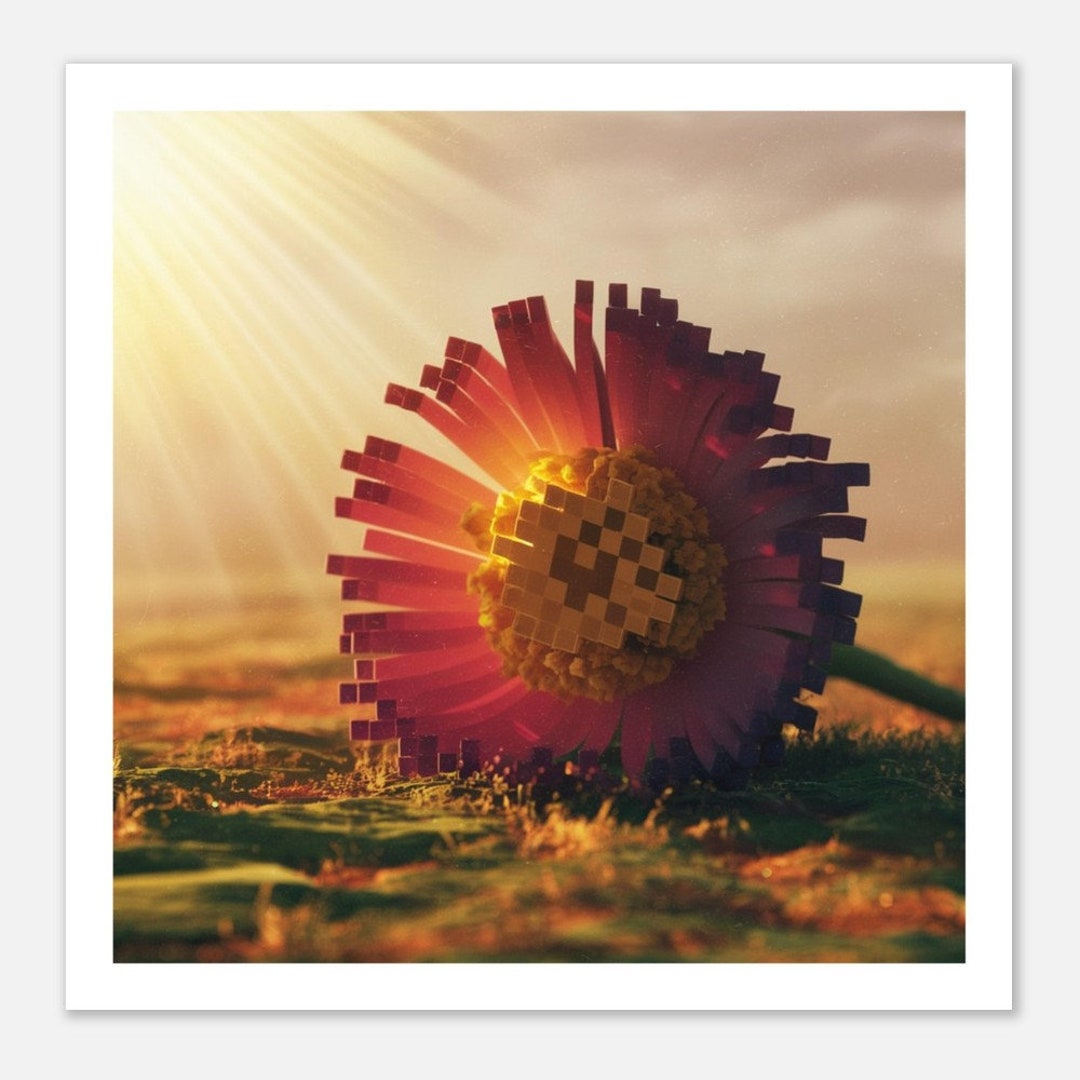 Pixelated Flower 3D Render Poster - Cinematic Nature Art - Classic Semi ...