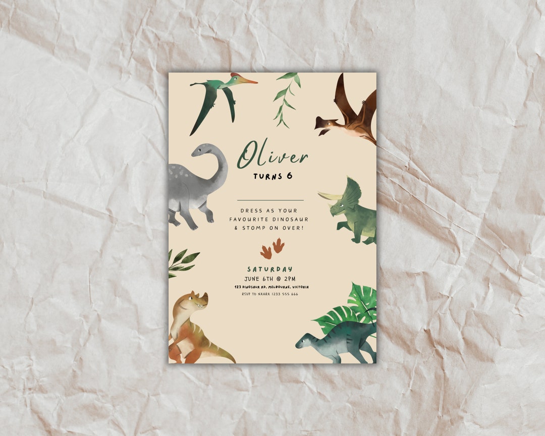 Dinosaur Birthday Party Invitation Template - Etsy