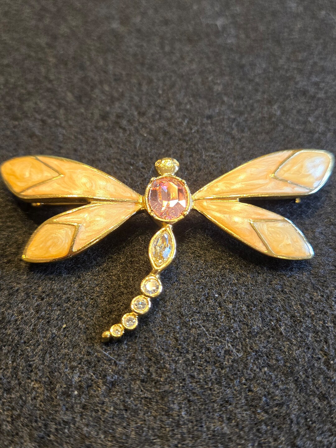 Vintage KJL Kenneth Jay Lane for Avon Gold Tone Peach Enamel Dragonfly ...