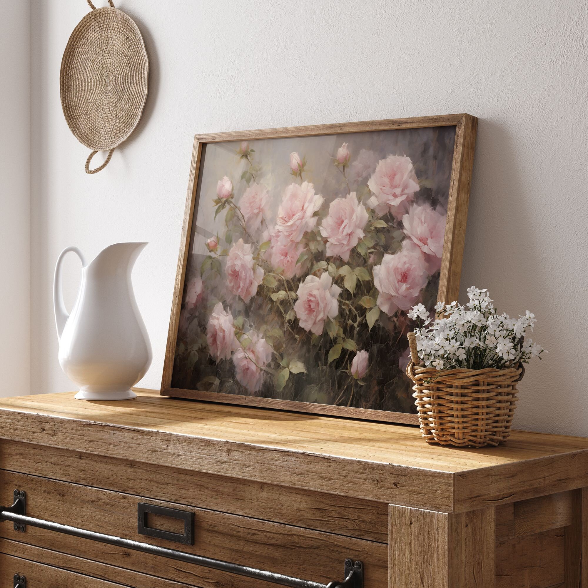 Vintage Rose Bush Artwork | Romantic Cottage Decor | Impressionism ...