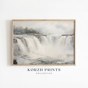 Waterfall Landscape Painting: Neutral Impressionism Wall Art (printable ...