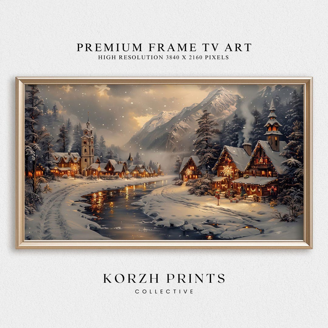 Vintage Christmas Village Frame TV Art | Snowy Winter Scene Holiday Art ...