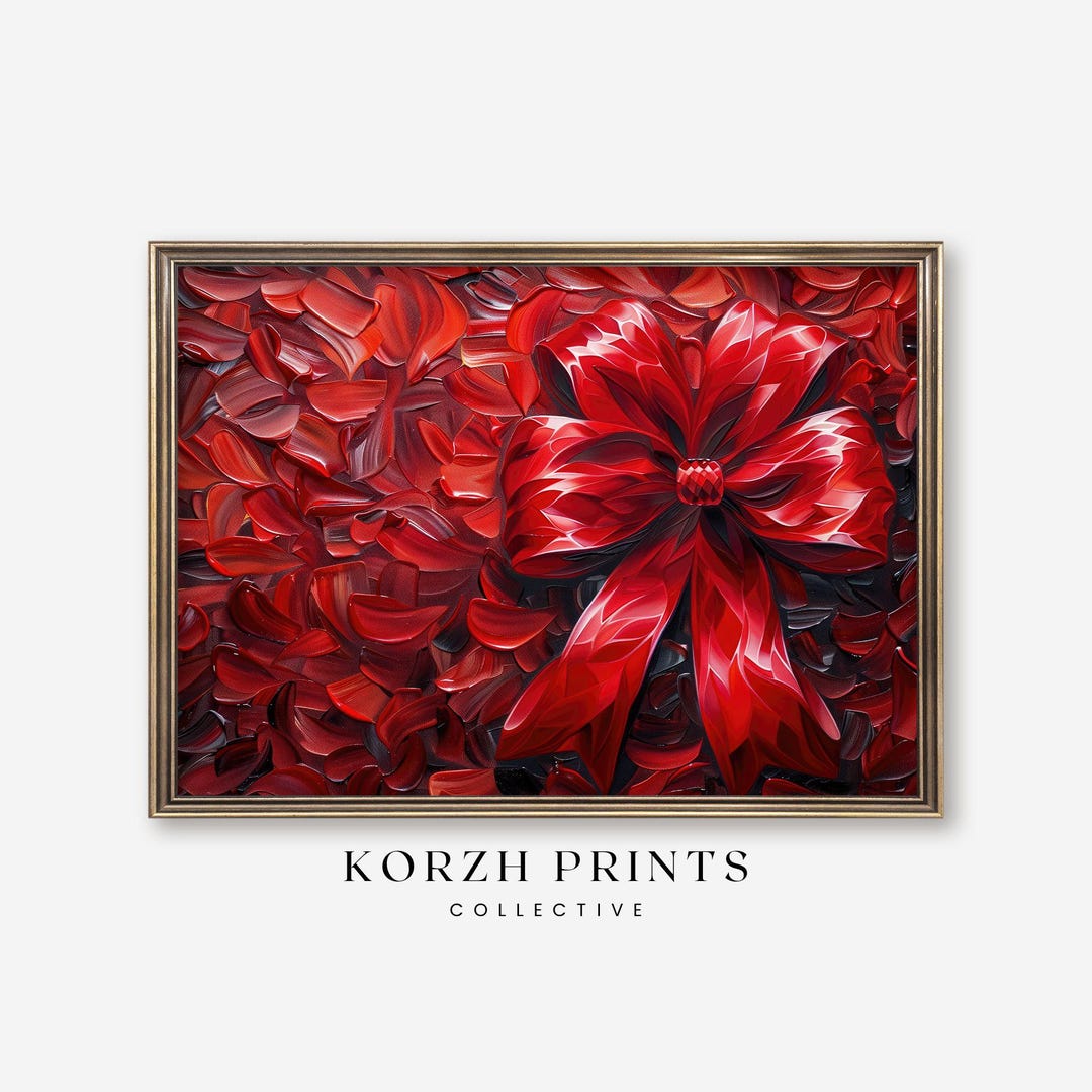 Luxury Red Bow Wall Art | Textured Red Ribbon Painting | Modern ...