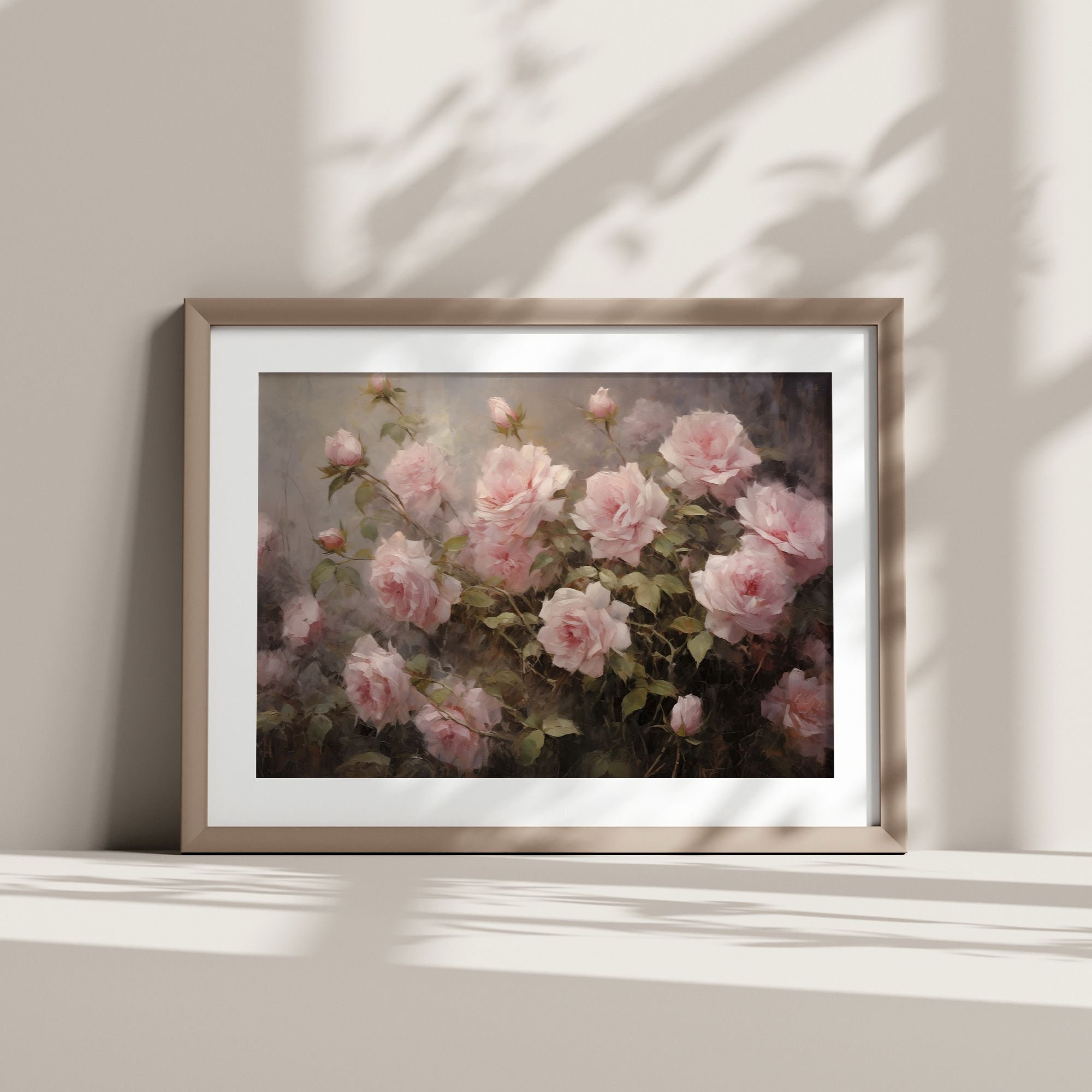 Vintage Rose Bush Artwork | Romantic Cottage Decor | Impressionism ...