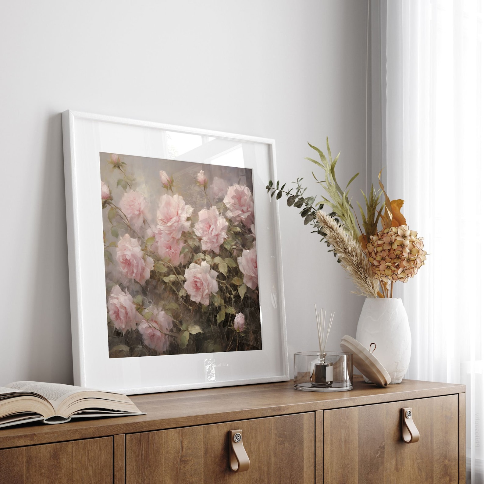 Vintage Rose Bush Artwork | Romantic Cottage Decor | Impressionism ...