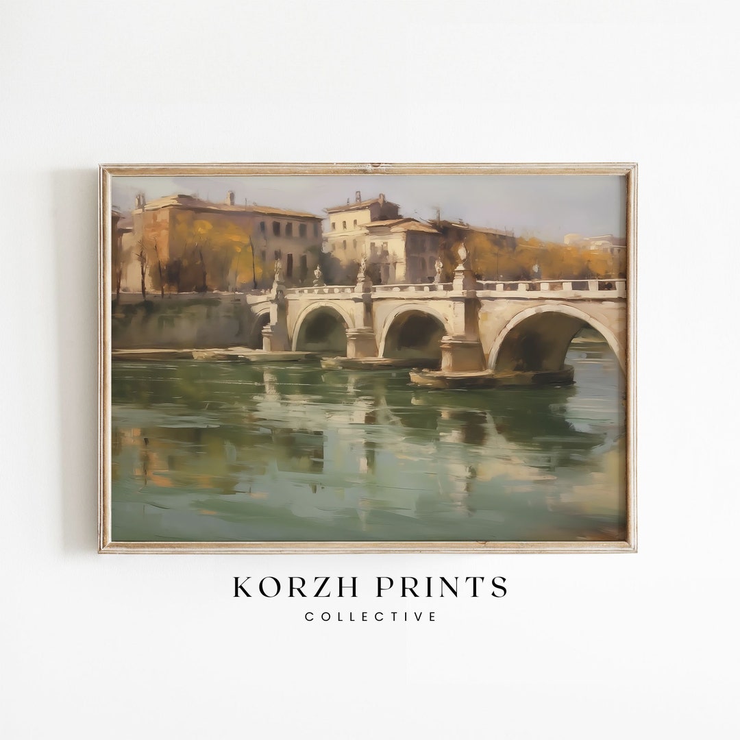 Historic Stone Arch Bridge Painting | Vintage Art Print | Tranquil ...