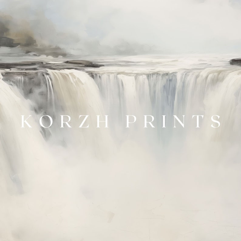 Waterfall Landscape Painting: Neutral Impressionism Wall Art (printable ...