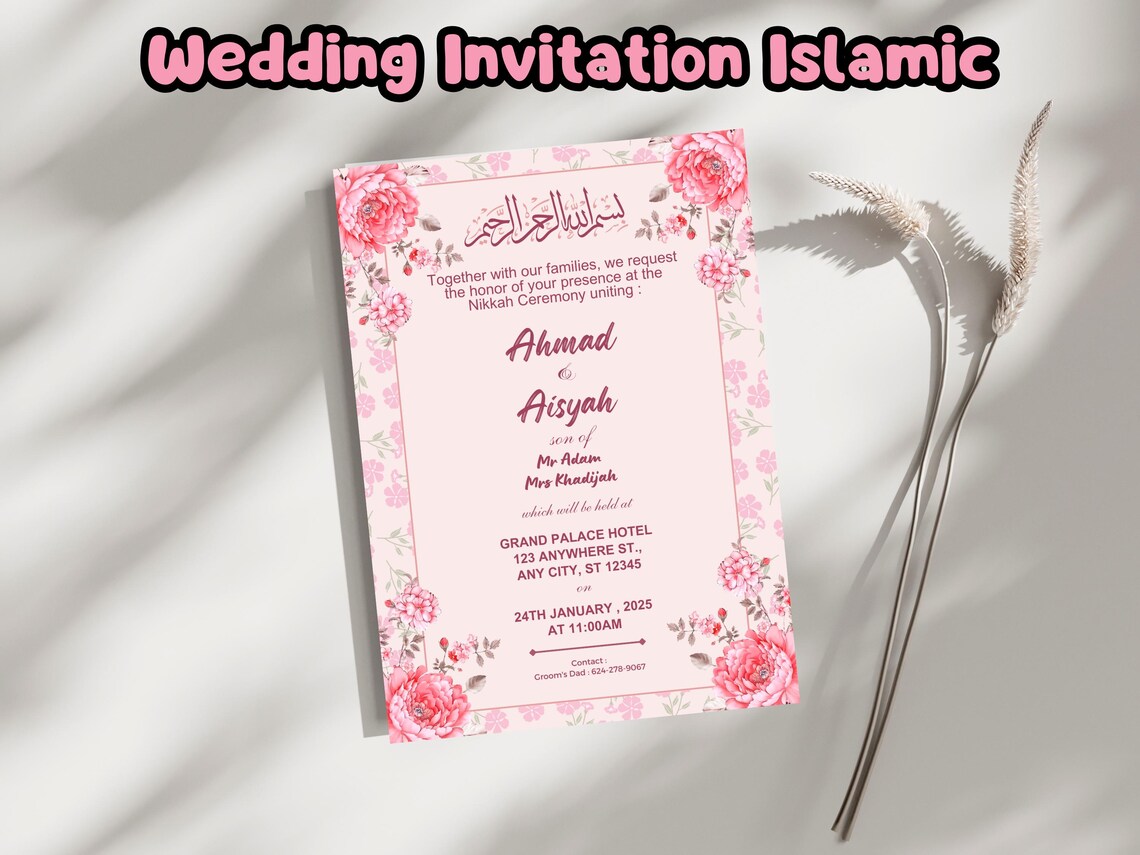 Wedding Invitation Muslim, Islamic Nikah Invitation Template, Pink ...