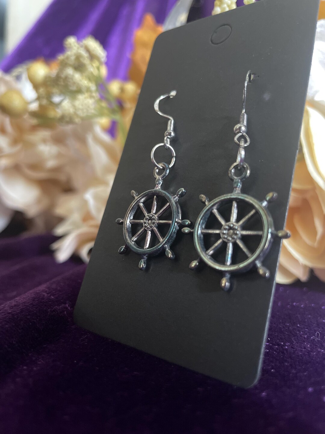 Handmade Sterling Silver Ship Wheel Dangle Earrings – Nautical Jewelry ...
