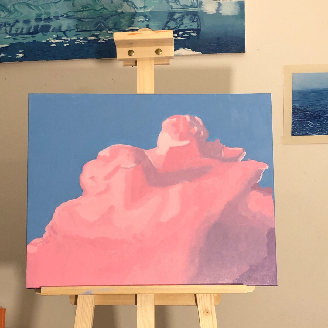 Pink Fluffy Cloud Original Painting Cloud Art, Abstract Cloud, Acrylic ...