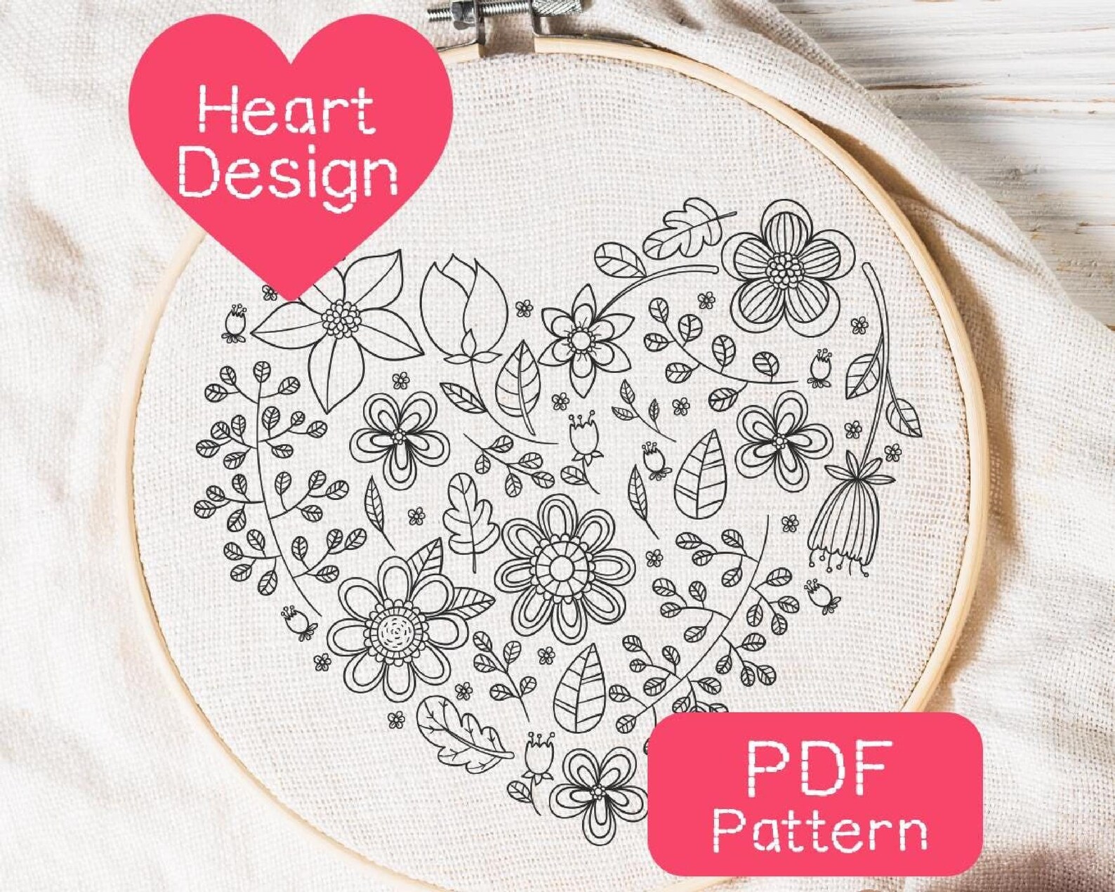 Floral Heart Embroidery Pattern: Beginner DIY Hand Embroidery (PDF ...