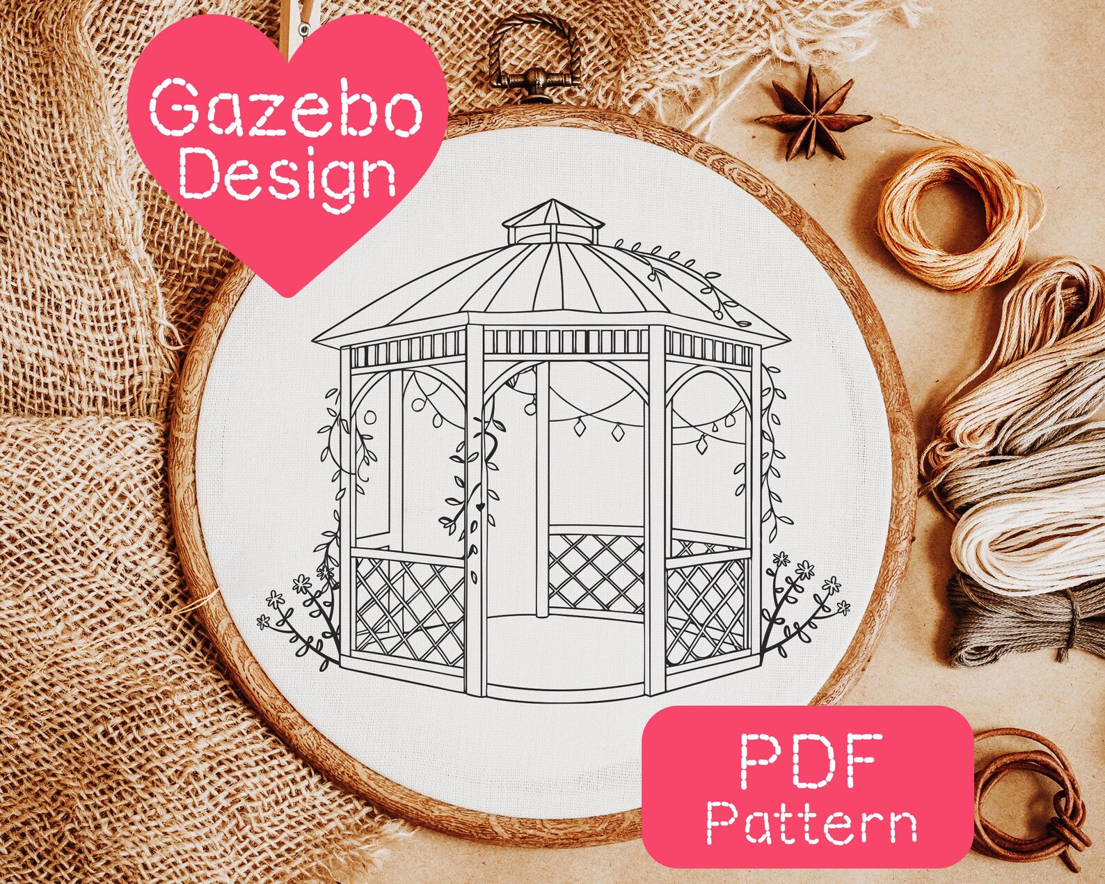 Garden Gazebo Embroidery Pattern, Instant Digital Download PDF, Cute ...